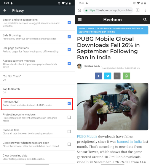 How to Disable AMP Links on Android Devices in 2020 | Beebom