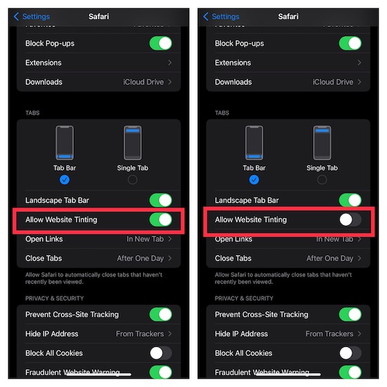 How to Enable/Disable Website Tinting in Safari on iOS 15 | Beebom