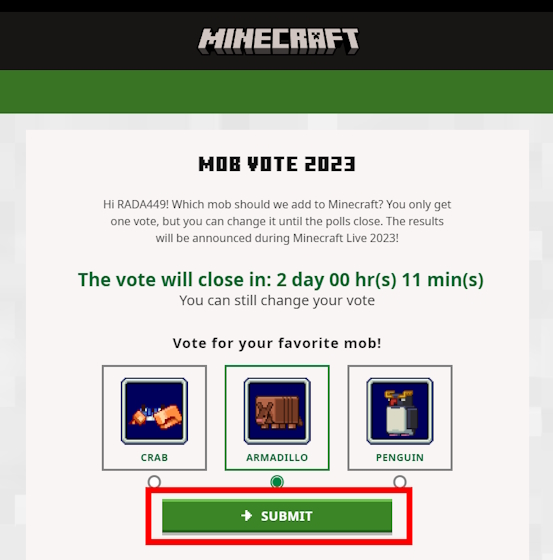 [UPDATE: Winner] How to Vote in Minecraft Mob Vote 2023 | Beebom