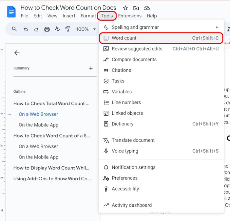 How to Check Word Count on Google Docs | Beebom