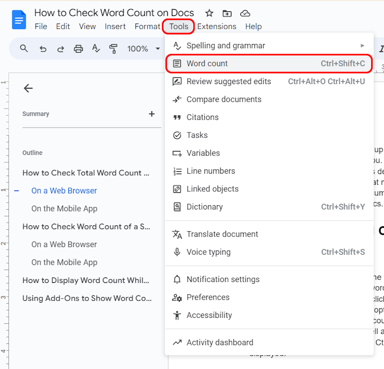 How to Check Word Count on Google Docs | Beebom