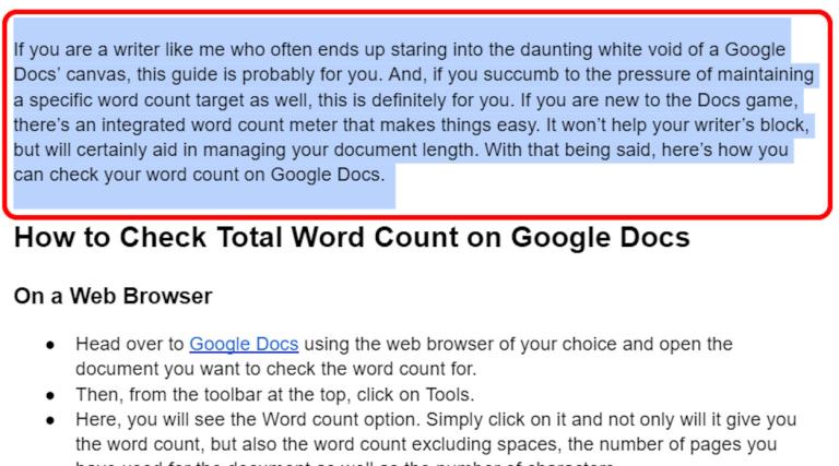 How to Check Word Count on Google Docs | Beebom