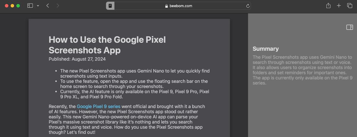 How to Summarize Web Pages in Safari Using Apple Intelligence | Beebom