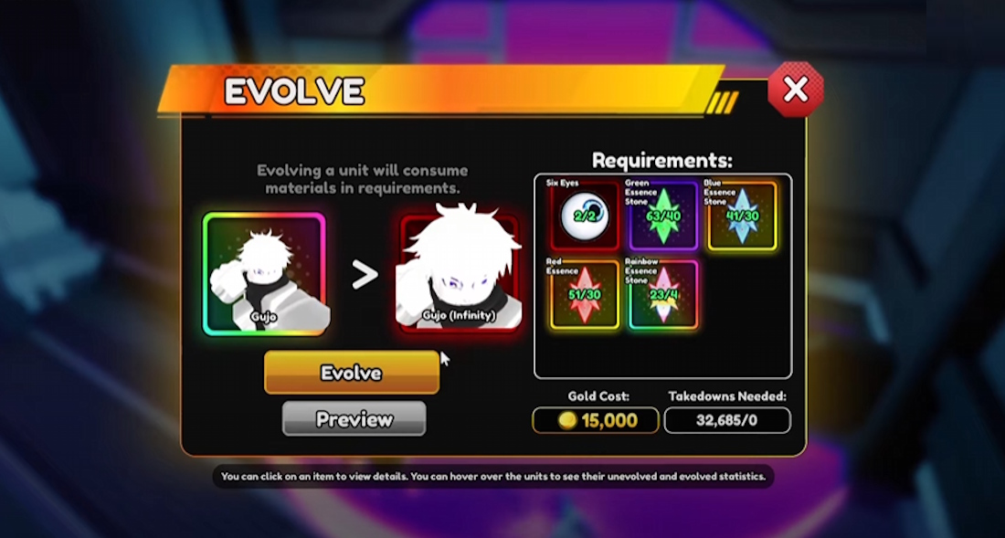 How to Evolve Gojo to Gojo Infinity in Anime Vanguards | Beebom