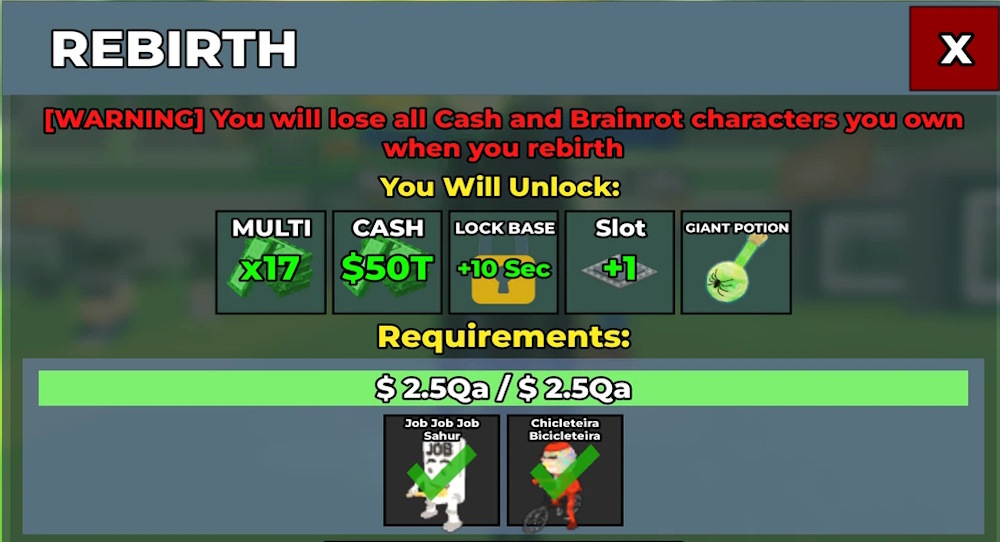 Steal a Brainrot Rebirth Guide - How to Rebirth and All Rewards | Beebom