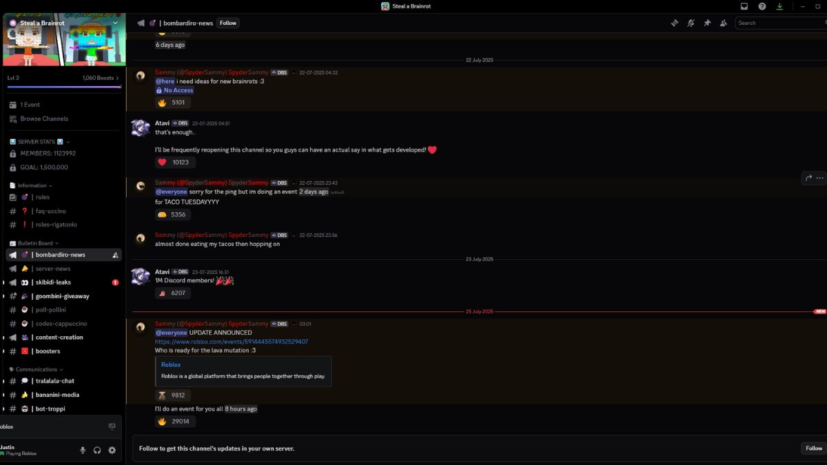 The Official Steal a Brainrot Discord and Trello Link | Beebom