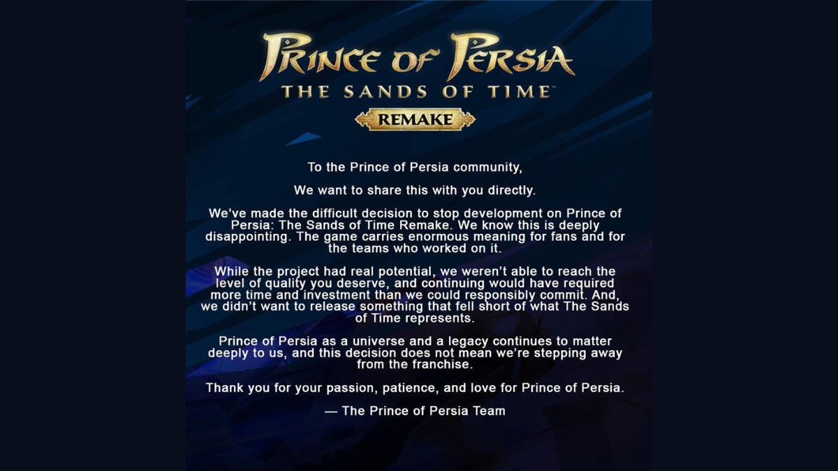 Prince Of Persia Sands of Time Remake Canceled As Ubisoft Restructures ...