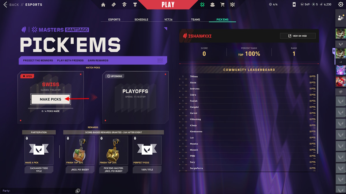 Valorant Pick'Ems Best Picks for Masters Santiago 2026: Prediction and ...